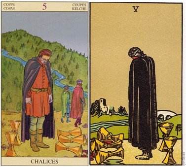 塔罗牌圣杯五正位/正立牌面含义解析_华易网