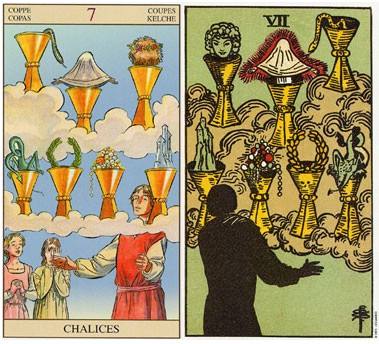 塔罗牌圣杯七正位/正立牌面含义解析_华易算命网
